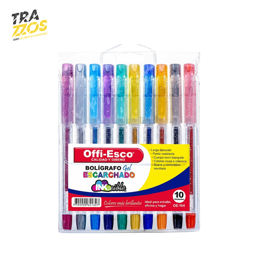 Esferos En Gel Escarchados Offi-Esco x10 – Trazzos Papeleria Online